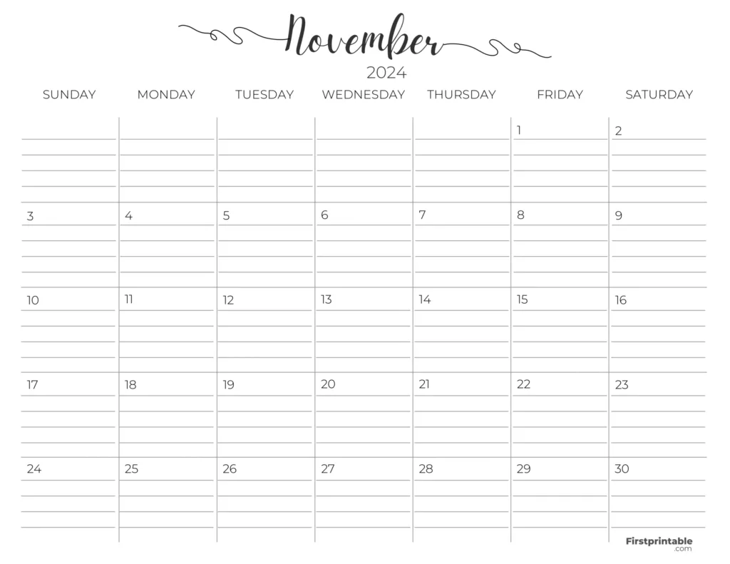 Printable Calendar With Lines November 2024 | Calendar 2024 | Printable ... Printable Calendar With Lines November 2024 | Calendar 2024 | Printable ...